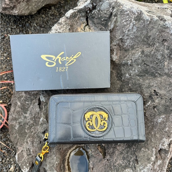 Sharif | Bags | Sharif 827 Black Croc Embossed Leather Zip Around ...
